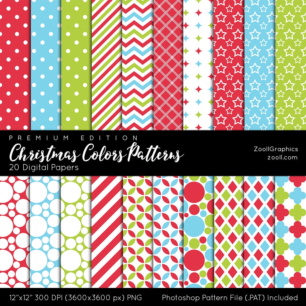 Christmas Colors Patterns, 20 Digital Papers (12“x12“), Photoshop ...