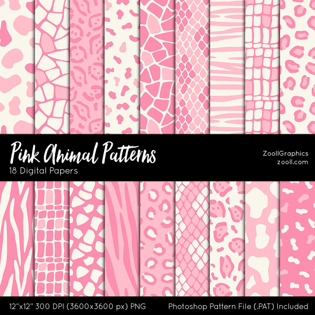 Pink Animals Patterns, 18 Digital Papers (12“x12“), Photoshop Pattern ...