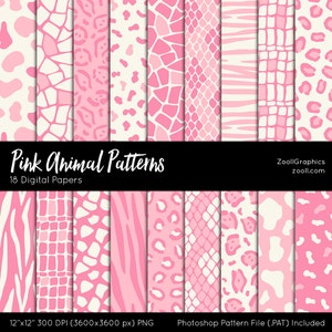 Pink Animals Patterns, 18 Digital Papers (12“x12“), Photoshop Pattern ...