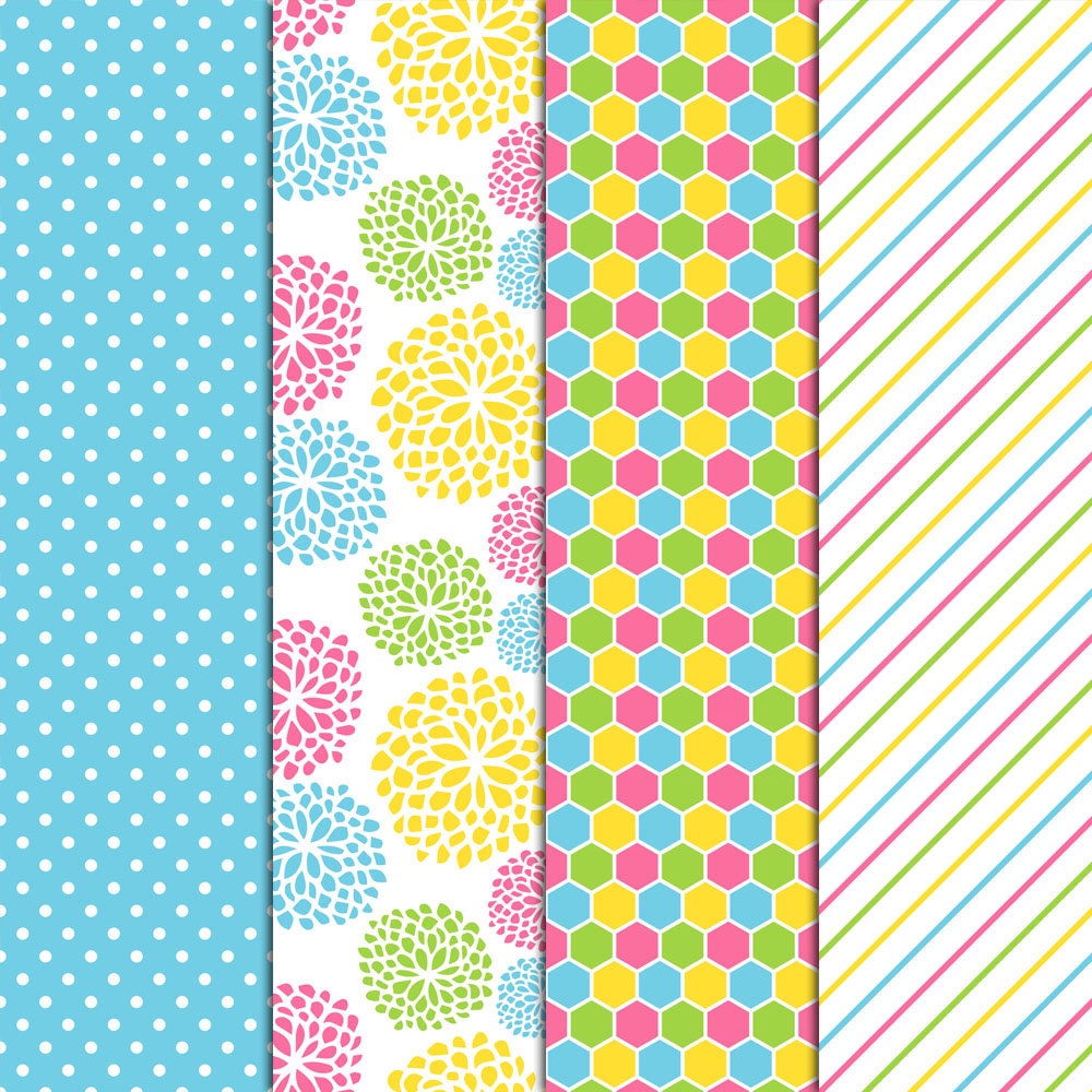 Colorful Spring Patterns 20 Digital Papers 12x12 | Etsy