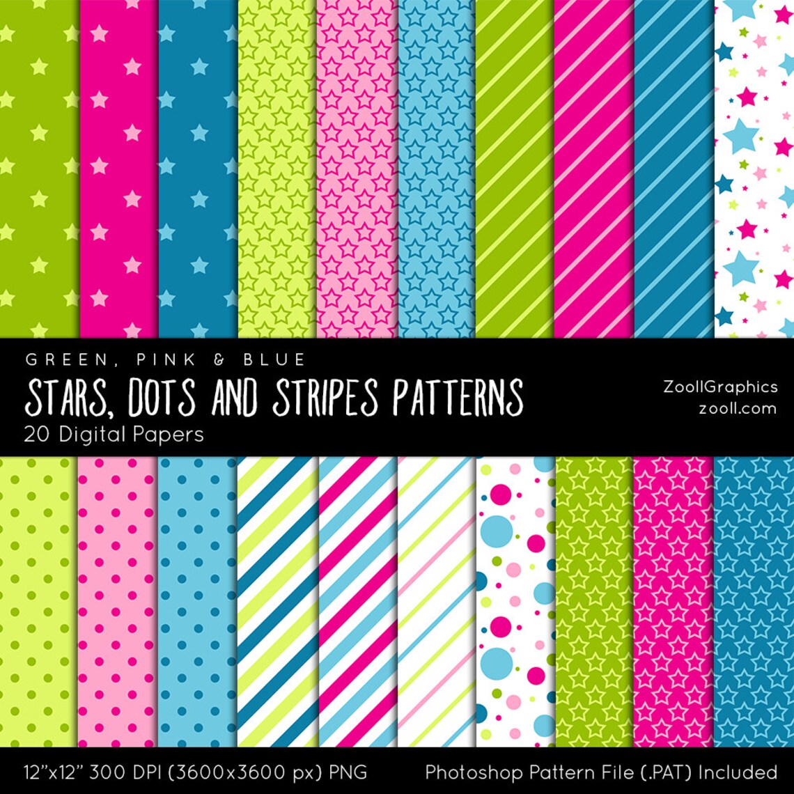 Stars Dots & Stripes Patterns 20 Digital Papers 12x12 | Etsy