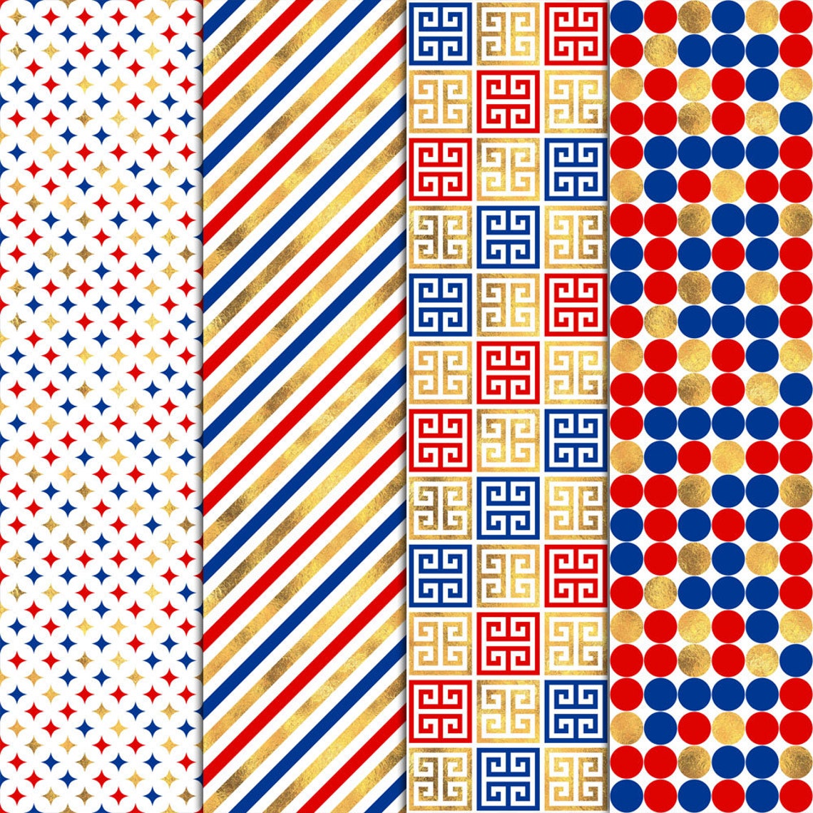 Red Blue & Gold Patterns 20 Digital Papers 12x12 - Etsy