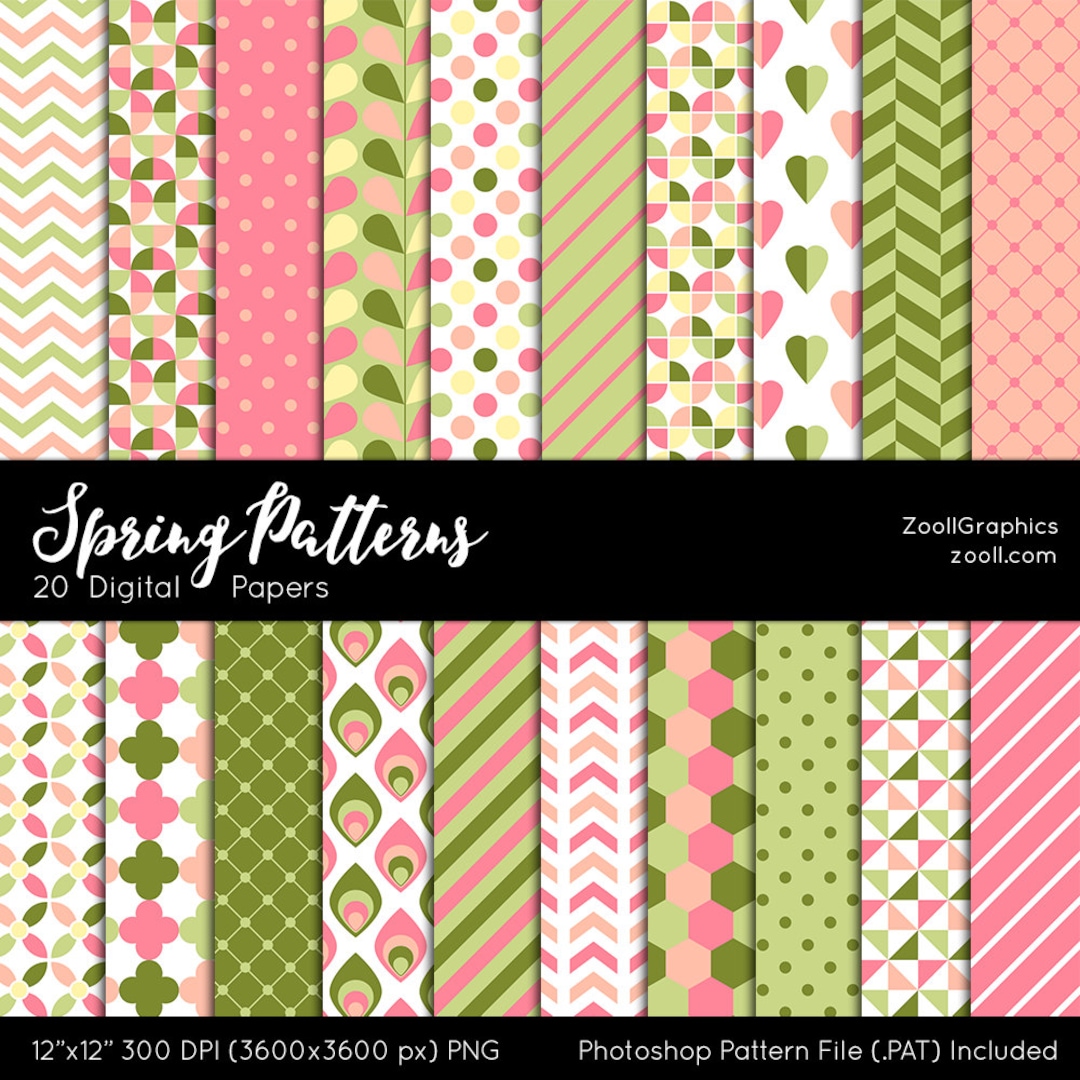 Spring Patterns, 20 Digital Papers (12“x12“), Photoshop Pattern File ...
