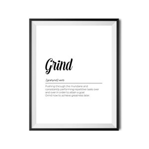 Grind Definition Print, Motivational Poster, Office Printable Wall Art ...