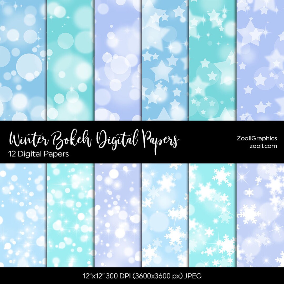 Winter Bokeh Digital Papers, Scrapbooking Papers, Bokeh Lights ...