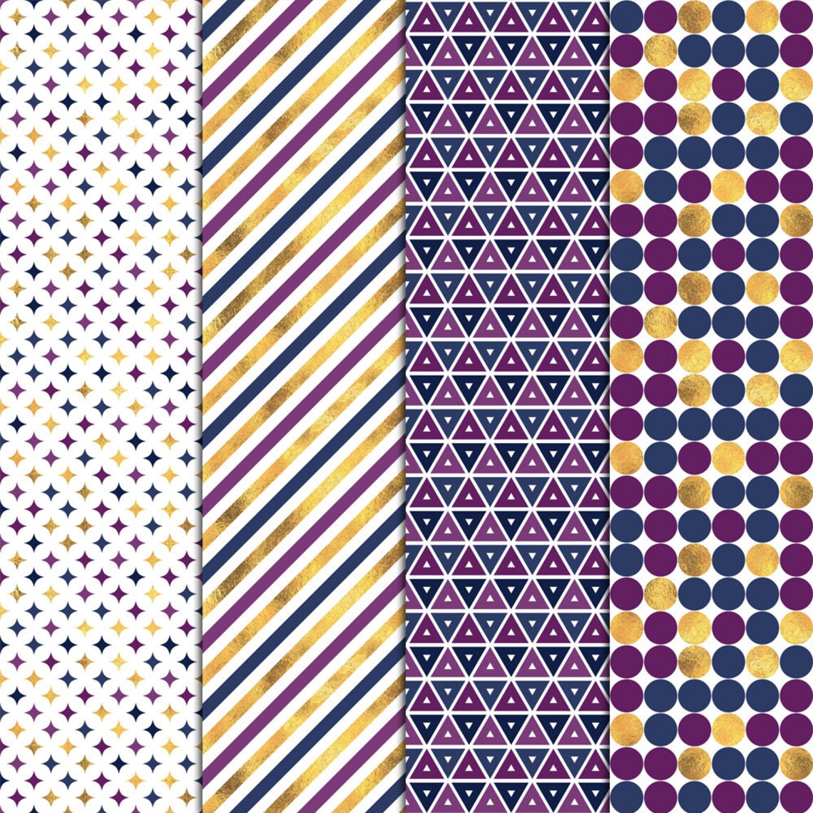 Purple, Blue & Gold Patterns, 20 Digital Papers 12“x12“, Photoshop ...