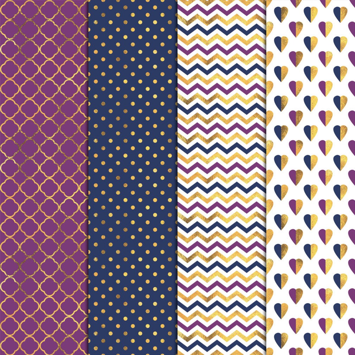 Purple Blue & Gold Patterns 20 Digital Papers 12x12 | Etsy