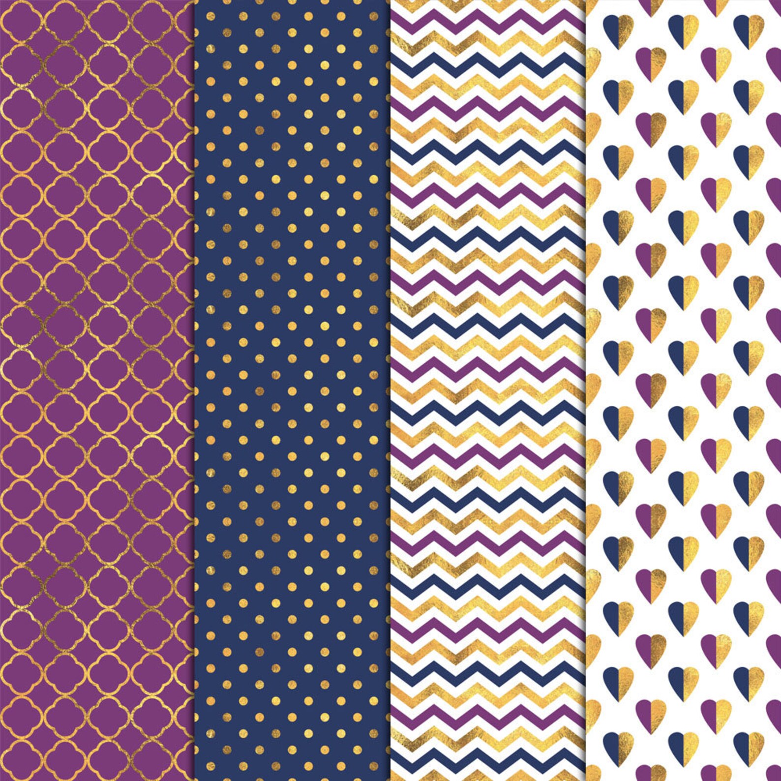 Purple, Blue & Gold Patterns, 20 Digital Papers 12“x12“, Photoshop ...