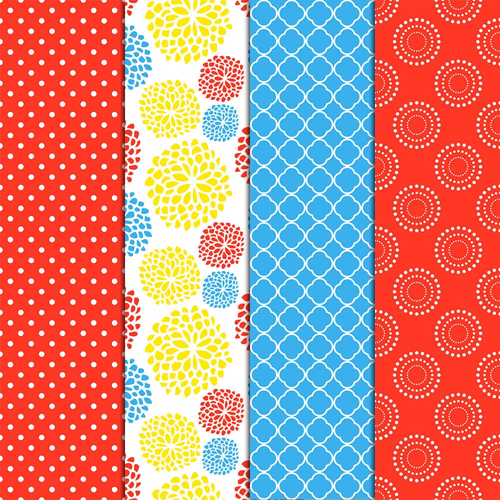 Yellow, Red and Blue Patterns, Primary Colors, Colorful, 20 Digital ...