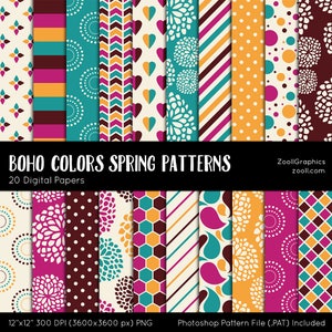 Boho Colors Spring Patterns, 20 Digital Papers (12“x12“), Photoshop ...