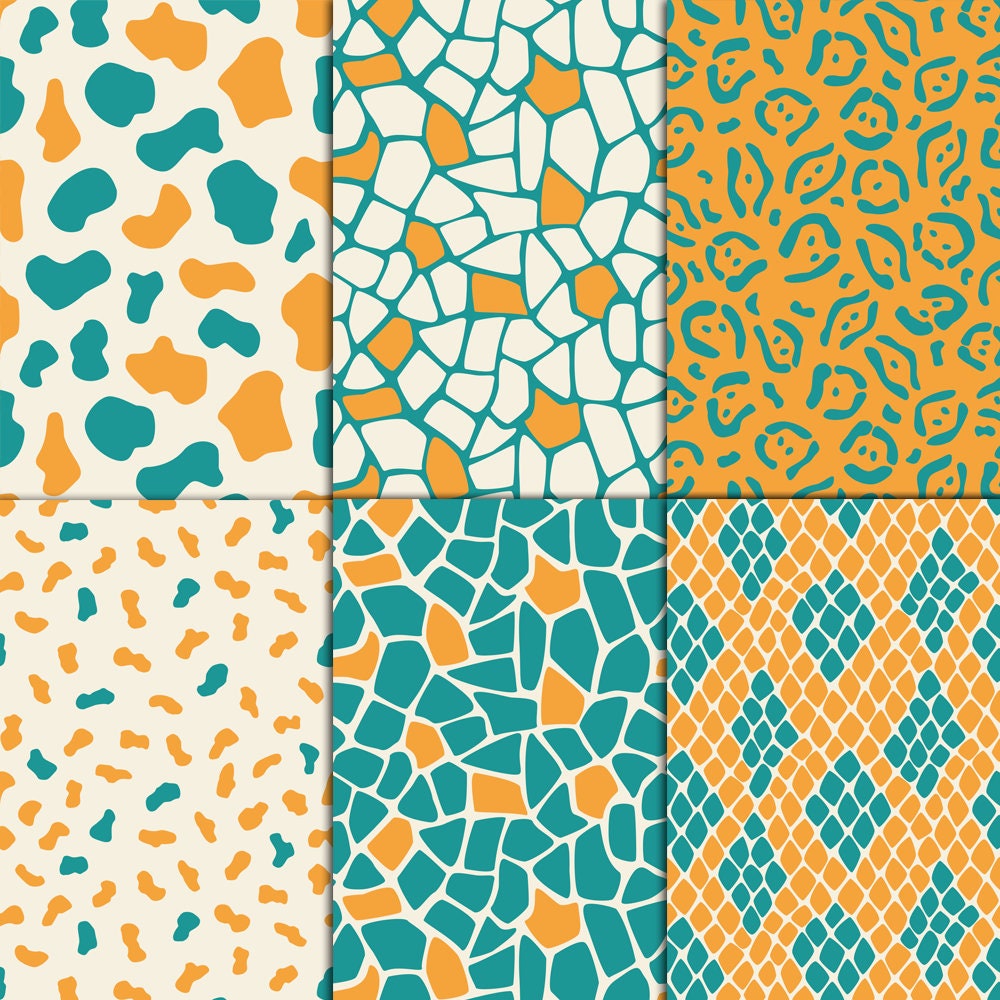 Turquoise & Orange Animals Patterns, 18 Digital Papers (12“x12 ...