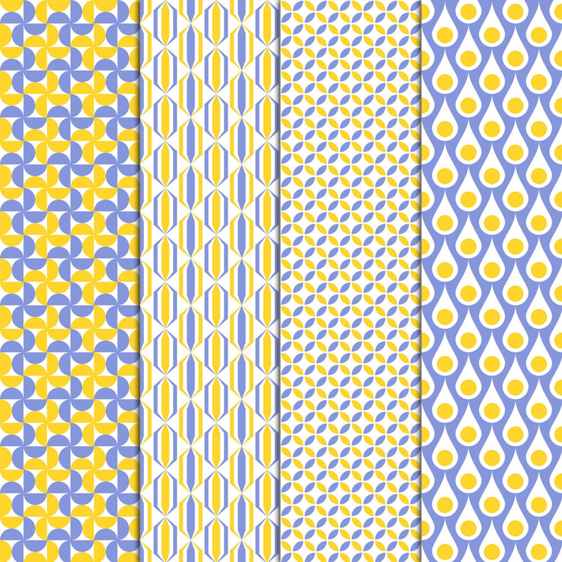 Blue And Yellow Retro Patterns 20 Digital Papers 12x12 | Etsy
