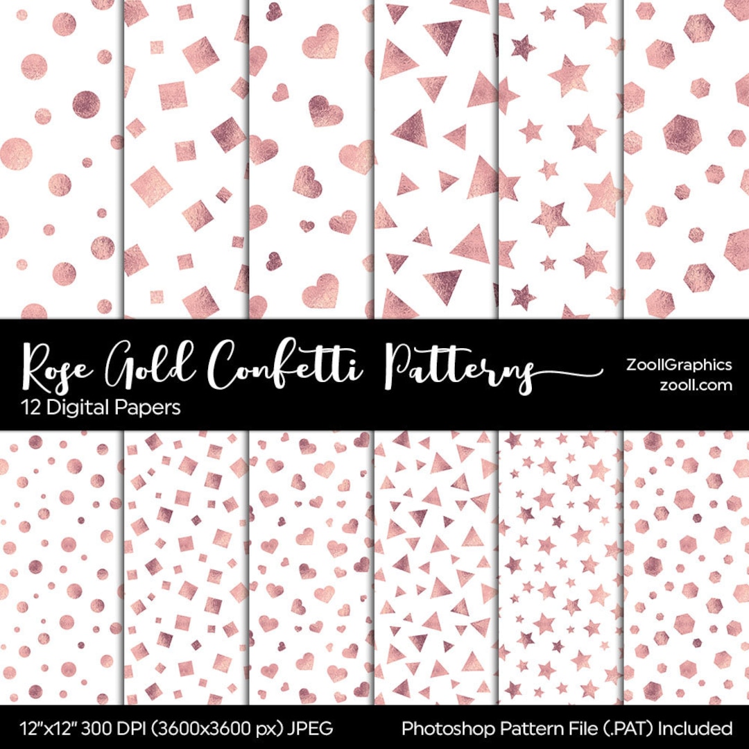 Rose Gold Confetti Patterns, 12 Digital Papers 12“x12“, Birthday Party ...