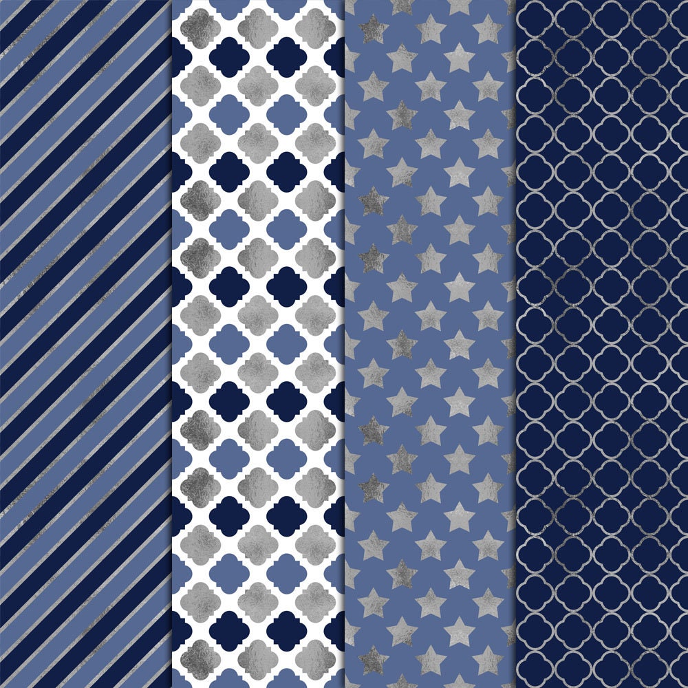 Blue & Silver Patterns, 20 Digital Papers 12“x12“, Photoshop Pattern ...