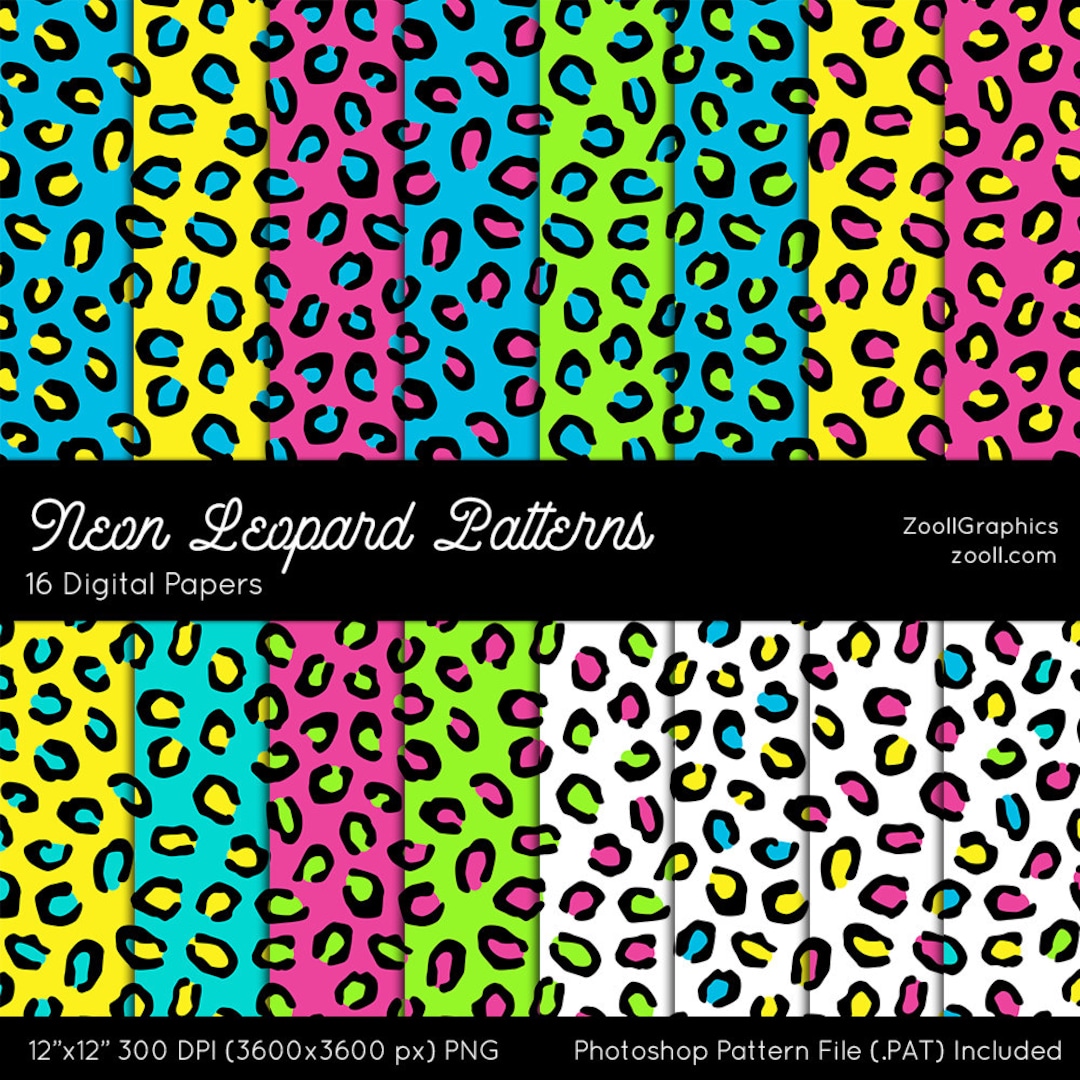 Neon Leopard Patterns, 80's/90's Animal Pattern, 16 Digital Papers (12 ...