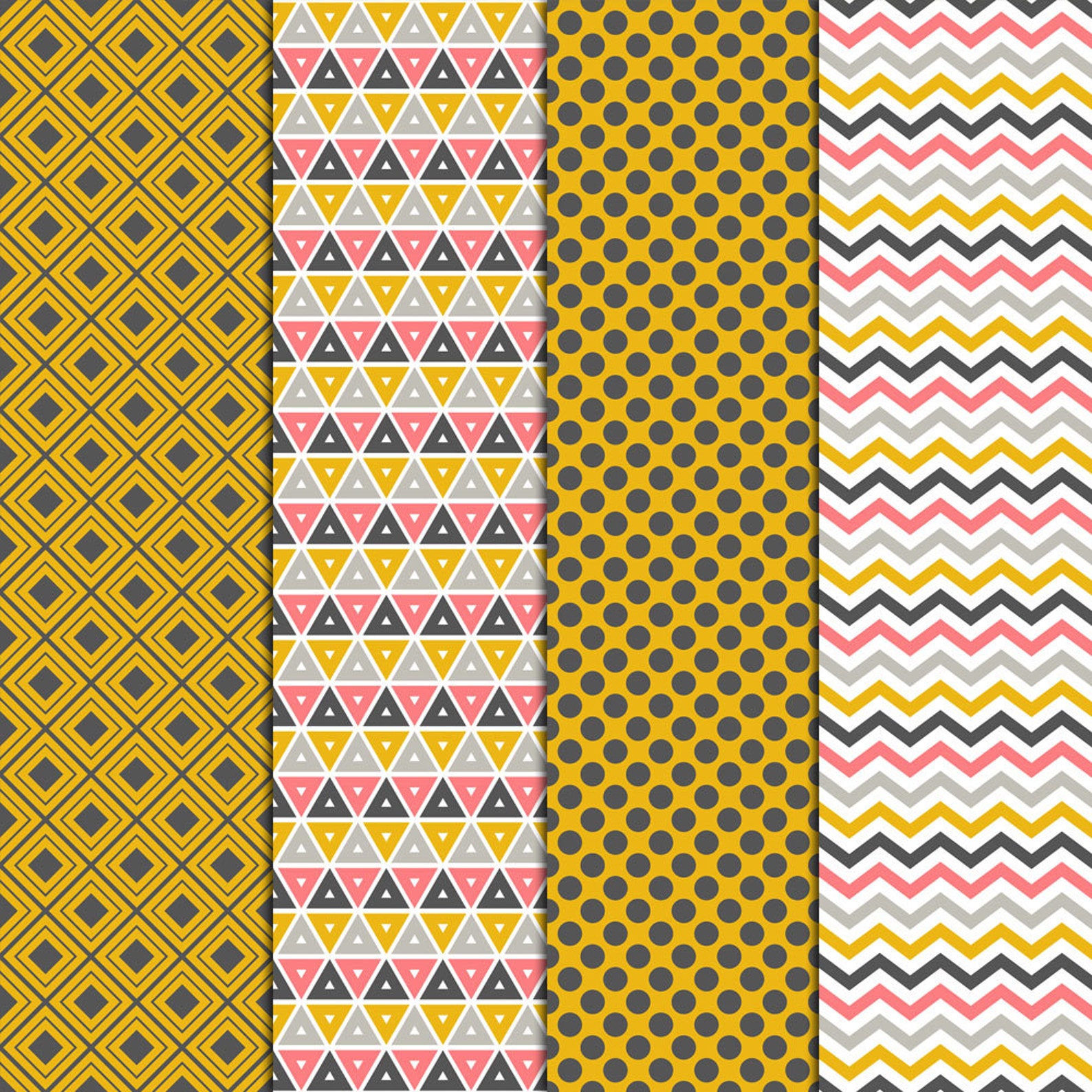 Gray Mustard & Coral Patterns 20 Digital Papers 12x12 | Etsy