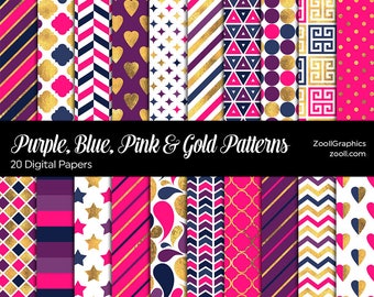 Blue & Gold Patterns 20 Digital Papers 12x12 Photoshop | Etsy