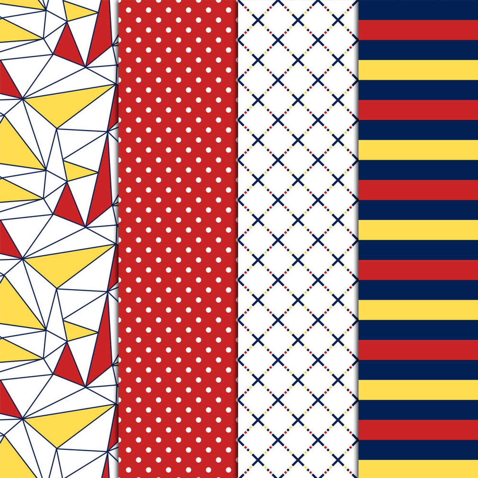 Red Blue & Yellow Patterns 20 Digital Papers 12x12 | Etsy