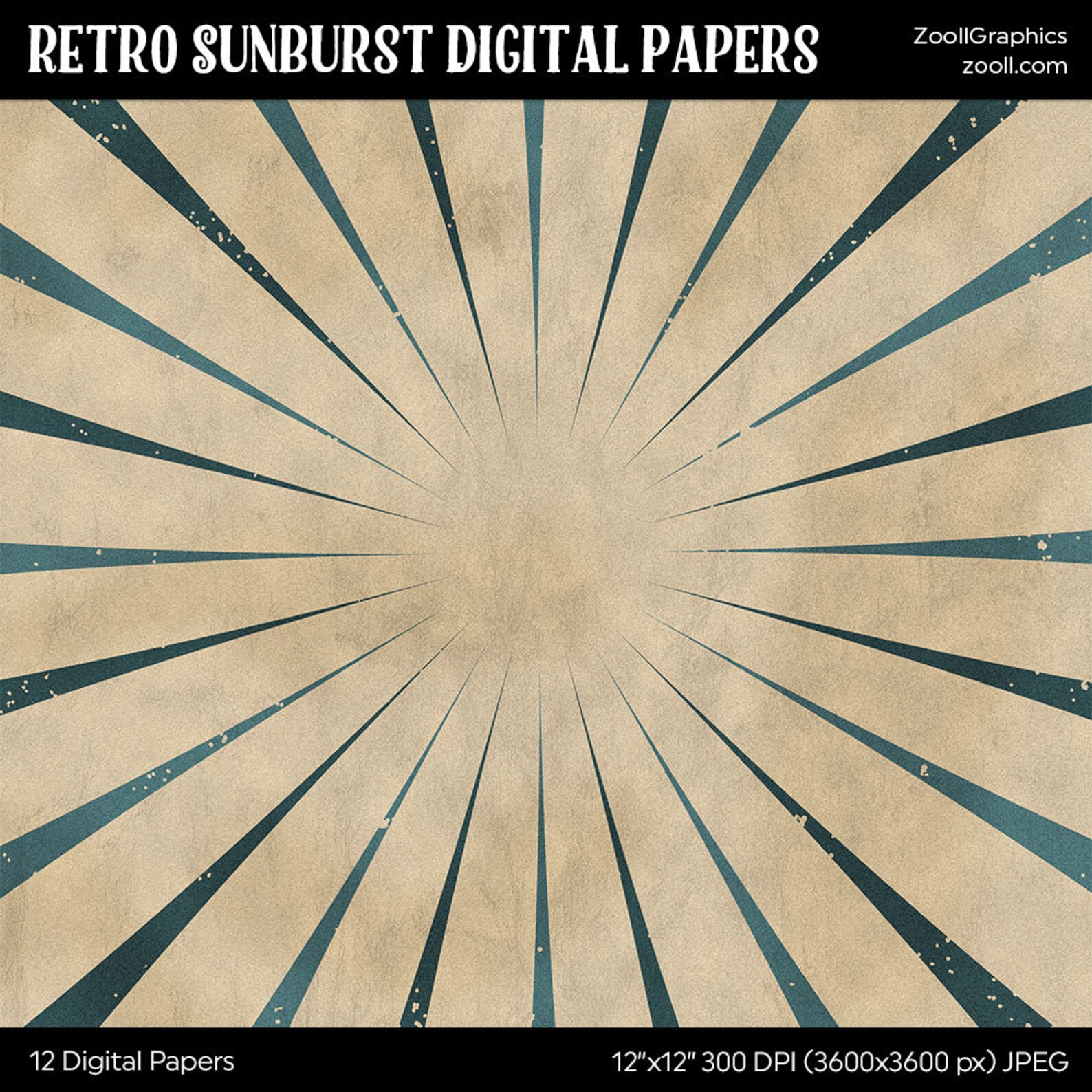Retro Sunburst Digital Papers 12 Digital Papers Distressed - Etsy