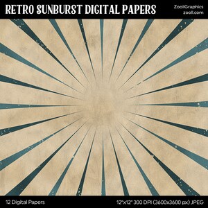 Retro Sunburst Digital Papers, 12 Digital Papers, Distressed Textures ...