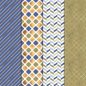 Blue, Green & Gold Patterns, 20 Digital Papers 12“x12“, Photoshop ...