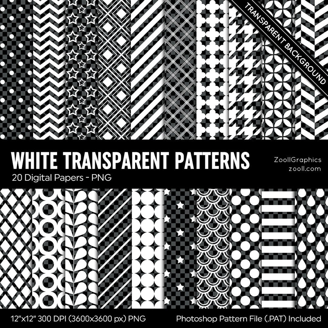 White Transparent Patterns, 20 Digital Papers (12“x12“), Transparent ...