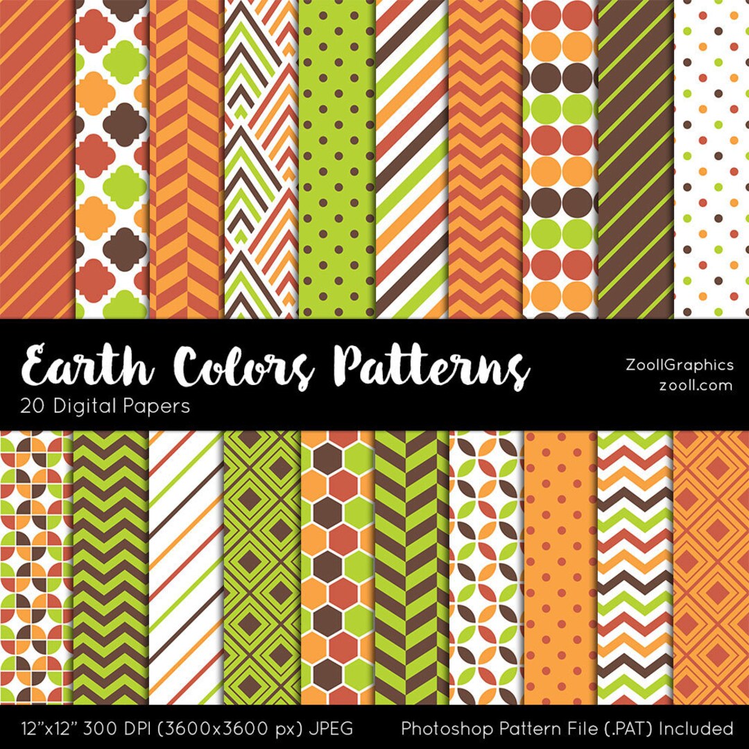 Earth Colors Patterns, 20 Digital Papers 12x12, Bohemian Colors, PAT ...