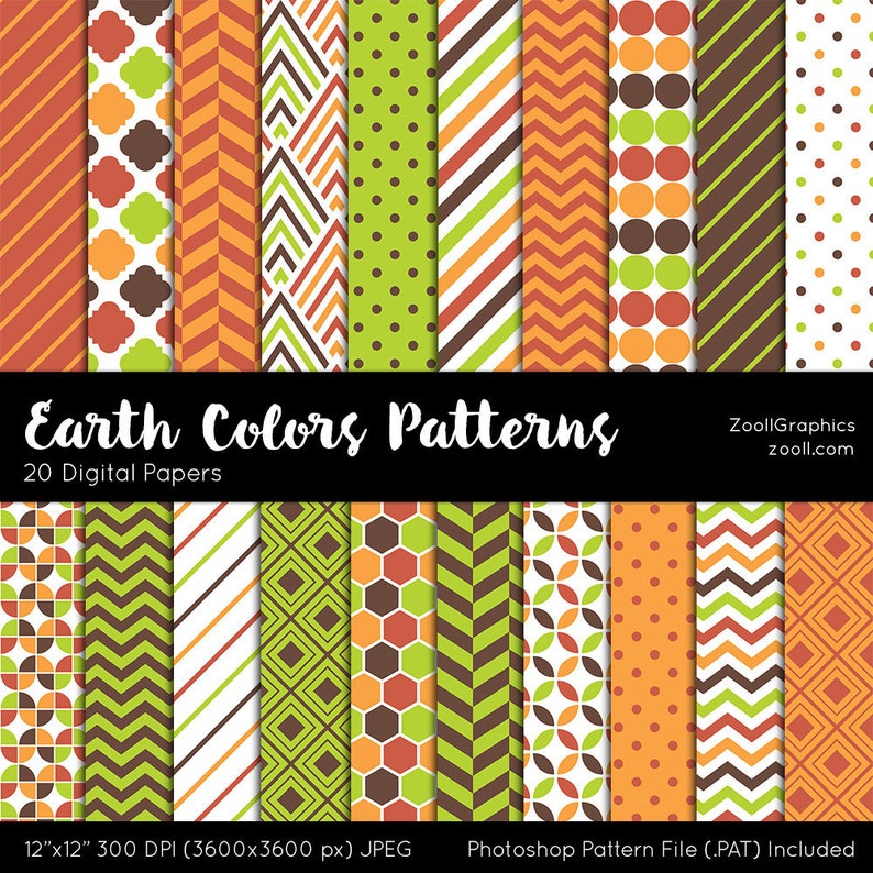 Earth Colors Patterns 20 Digital Papers 12x12 Bohemian - Etsy