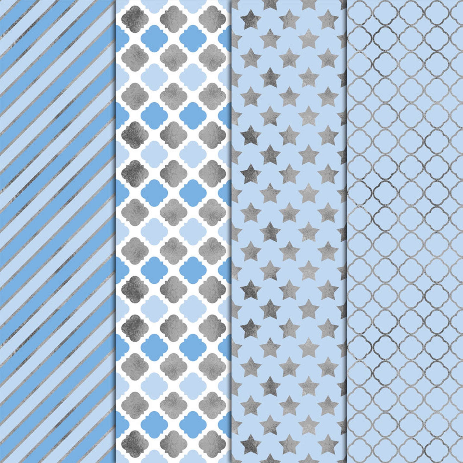 Baby Blue & Silver Patterns 20 Digital Papers 12x12 Baby - Etsy