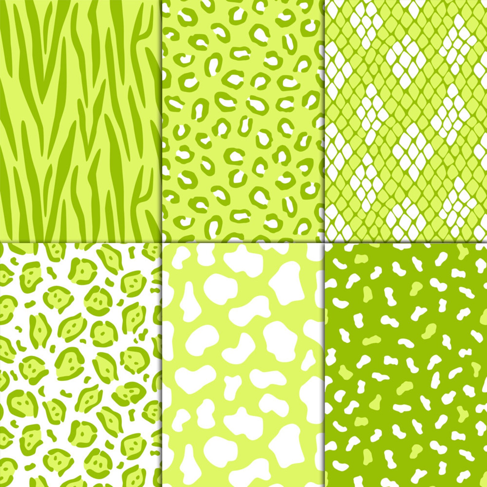 Lime Green Animals Patterns, 18 Digital Papers (12x12), Photoshop ...