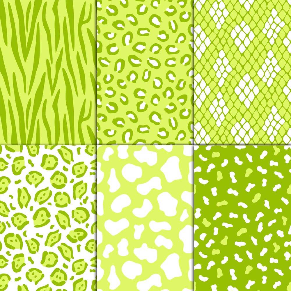 Lime Green Animals Patterns, 18 Digital Papers (12x12), Photoshop ...