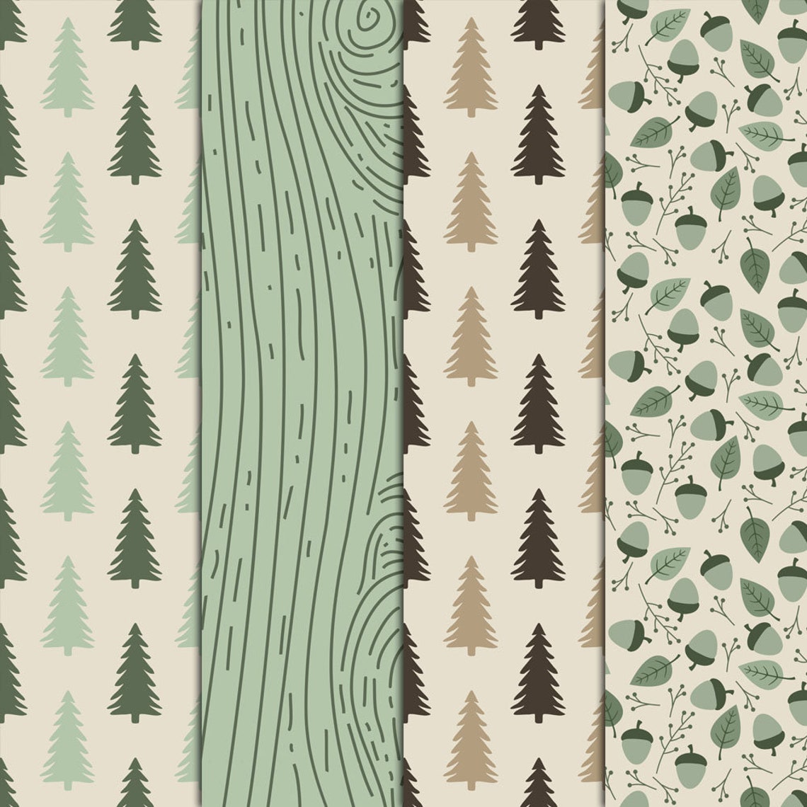 Forest Digital Papers, Autumn Leaves, Fall Scrapbooking Paper, Wood ...