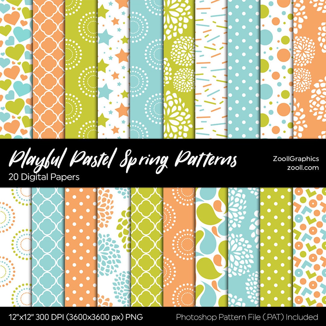 Playful Pastel Spring Patterns, Digital Paper, 20 Digital Papers (12 ...