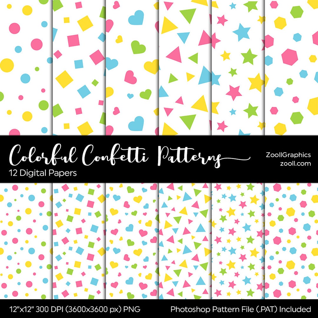 Colorful Confetti Patterns, 12 Digital Papers 12“x12“, Birthday Party ...