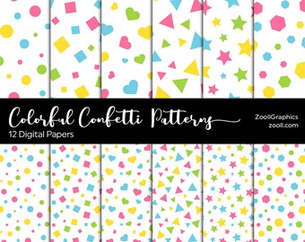 Colorful Confetti Patterns 12 Digital Papers 12x12 | Etsy