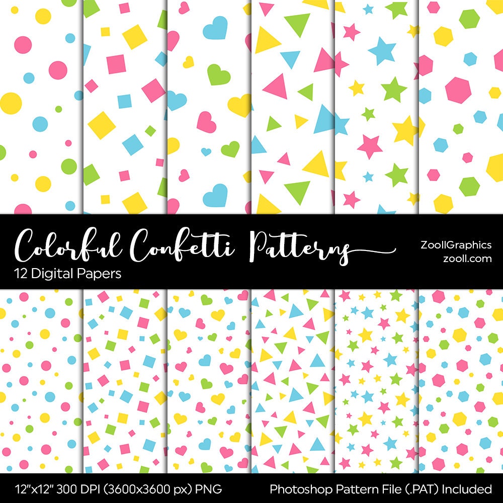 Colorful Confetti Patterns 12 Digital Papers 12x12 | Etsy