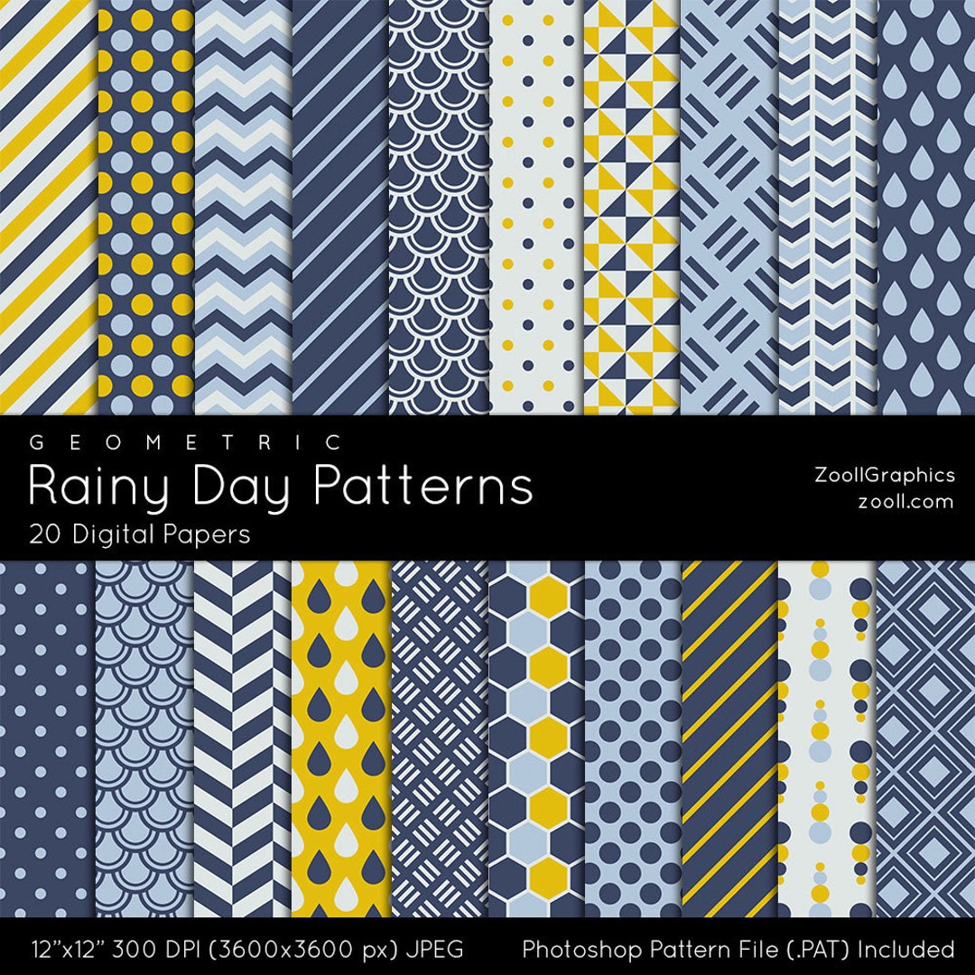 Rainy Day Geometric Patterns, 20 Digital Papers 12“x12“, Photoshop ...