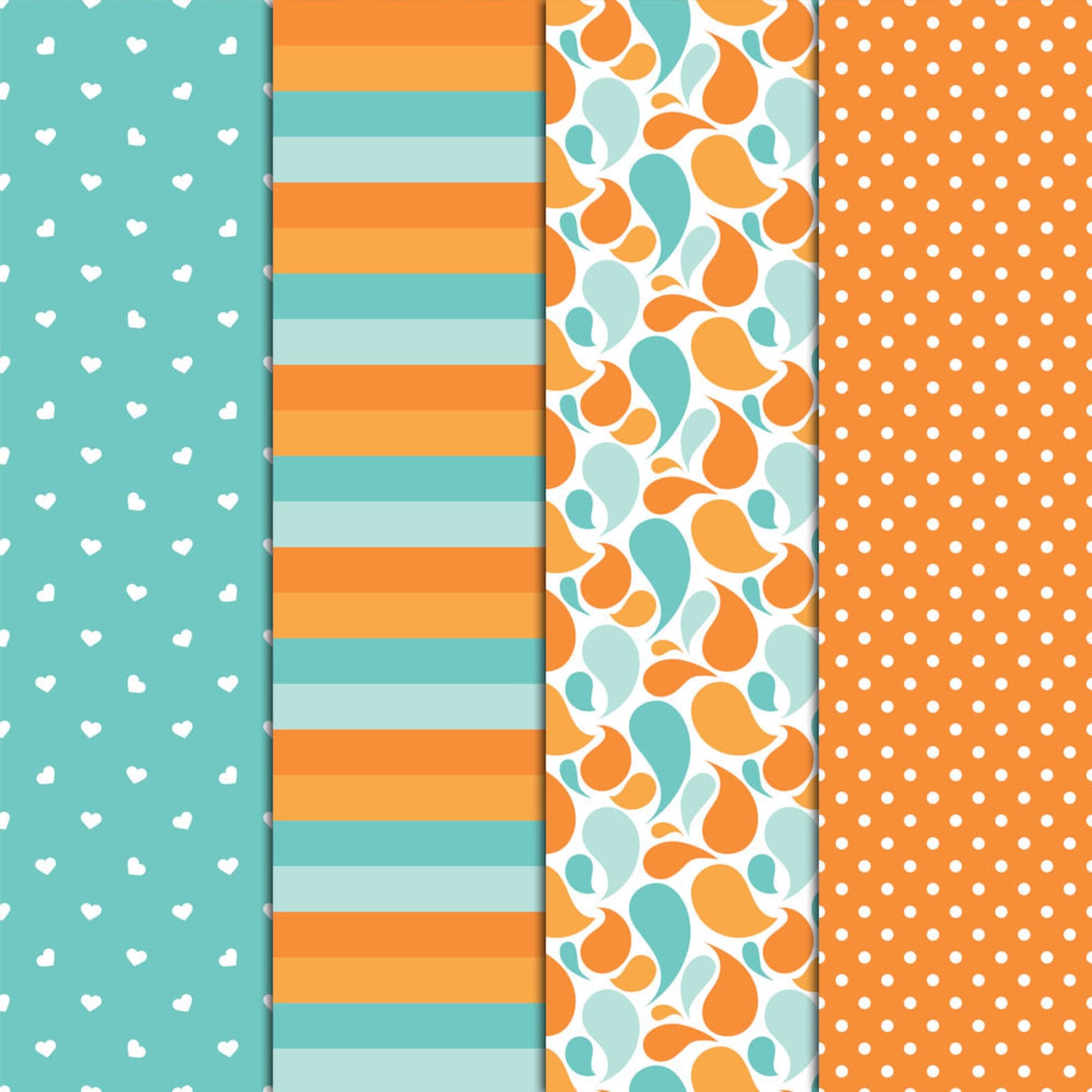 Turquoise & Orange Patterns 20 Digital Papers 12x12 Teal and - Etsy