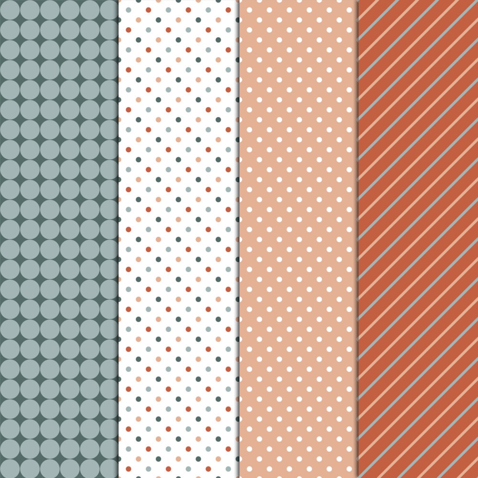 Retro Dots and Stripes Patterns Burnt Orange and Dusty - Etsy
