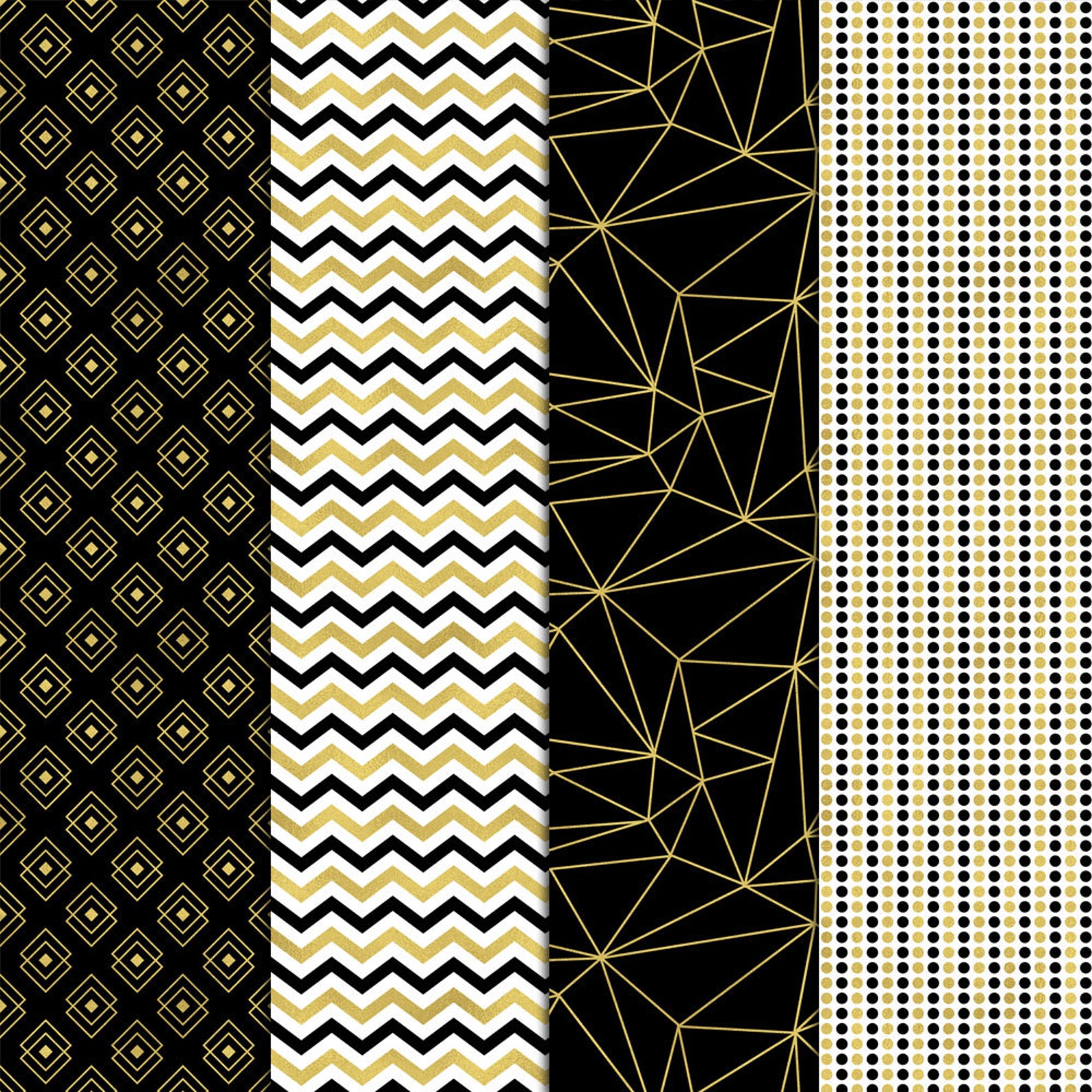 Black and Gold Patterns 16 Digital Papers 12x12 - Etsy