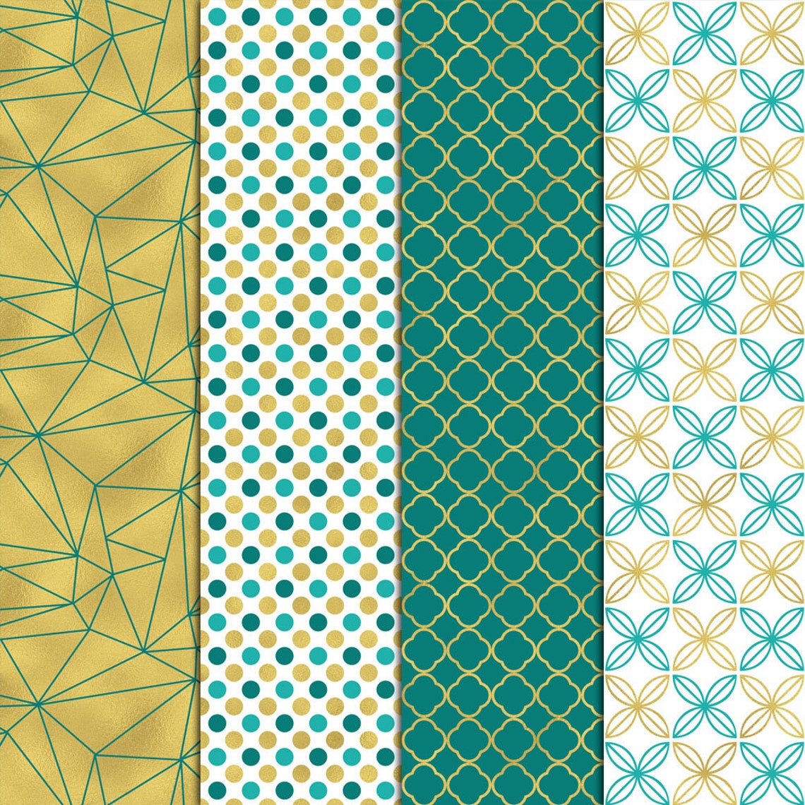 Turquoise and Gold Patterns 16 Digital Papers 12x12 | Etsy