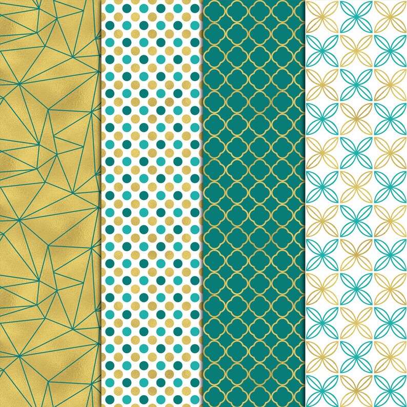 Turquoise and Gold Patterns 16 Digital Papers 12x12 - Etsy