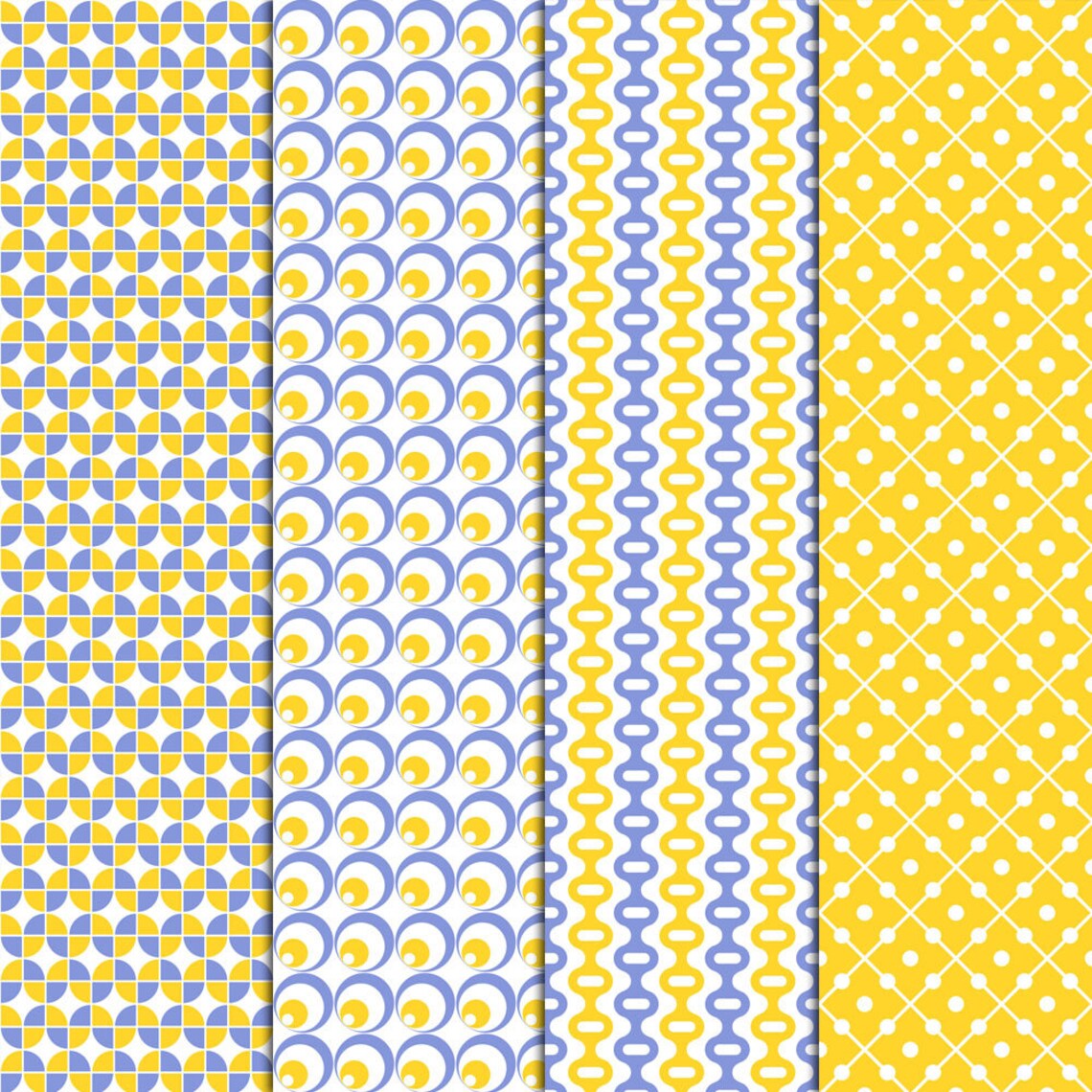 Blue And Yellow Retro Patterns 20 Digital Papers 12x12 | Etsy