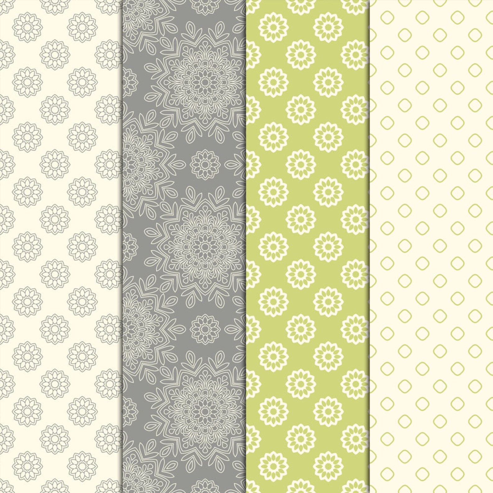 Gray & Green Flower Patterns 16 Digital Papers | Etsy