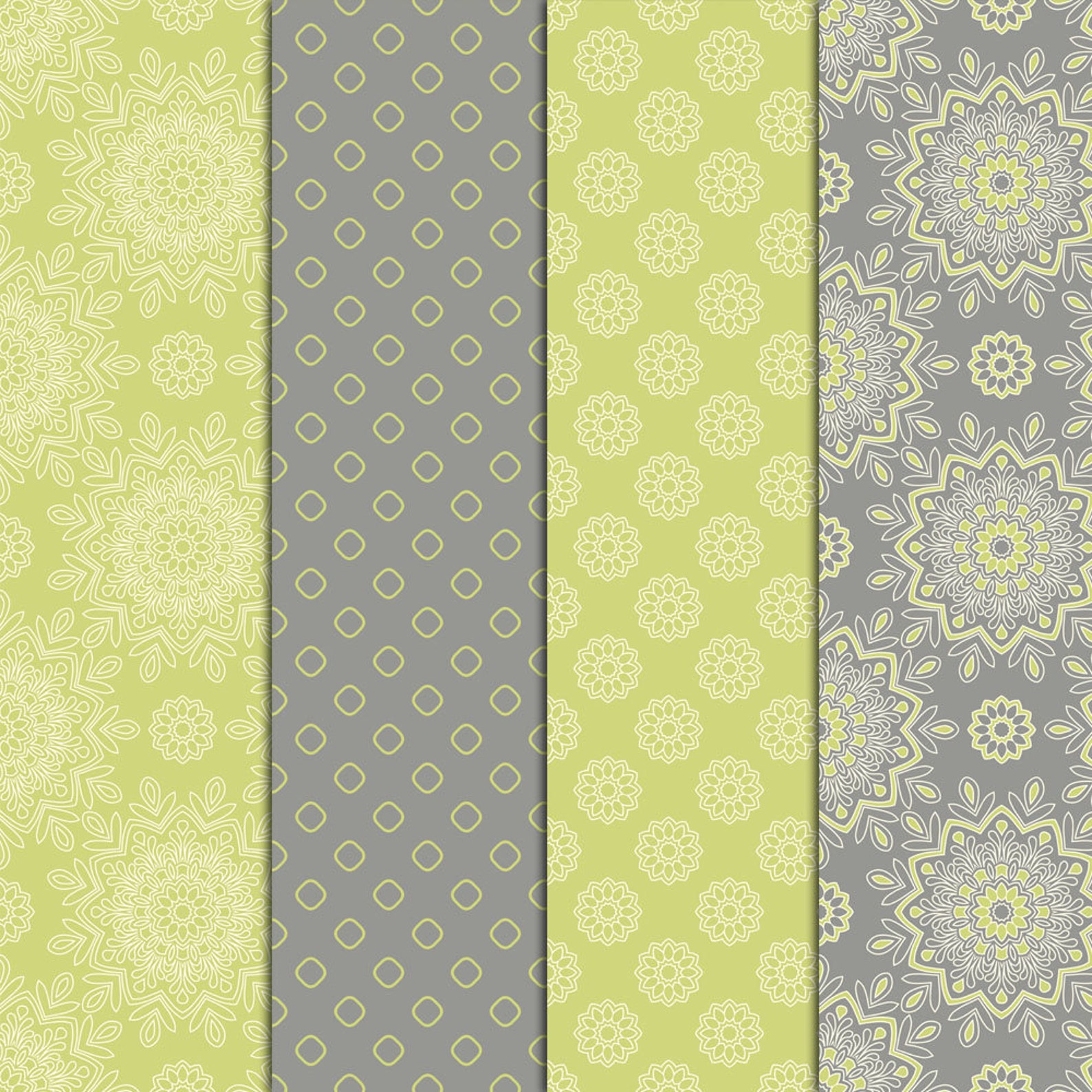 Gray & Green Flower Patterns 16 Digital Papers | Etsy