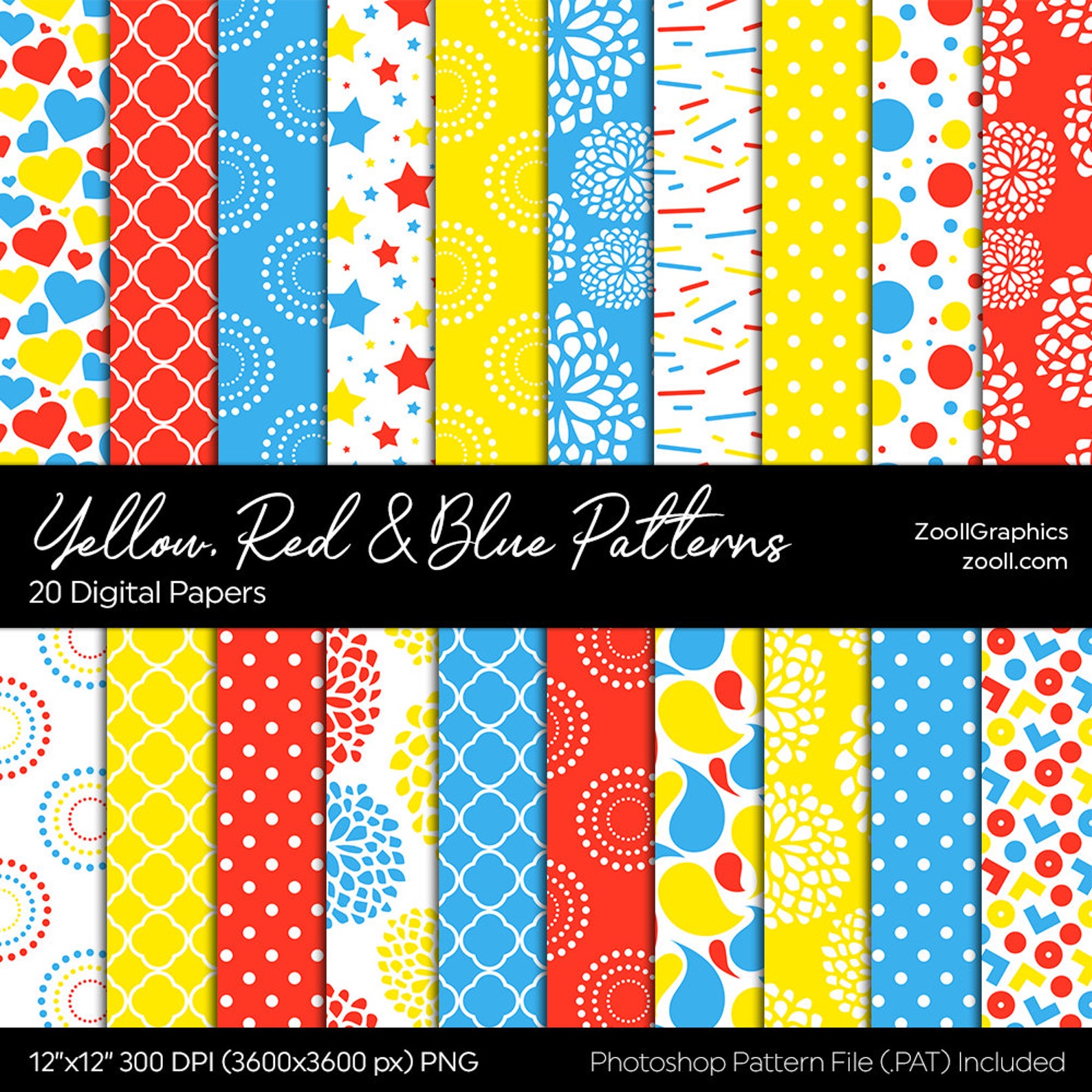 Yellow, Red and Blue Patterns, Primary Colors, Colorful, 20 Digital ...