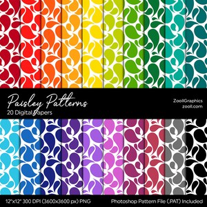 Paisley Patterns, 20 Digital Papers 12“x12“, PAT File Included, Rainbow ...