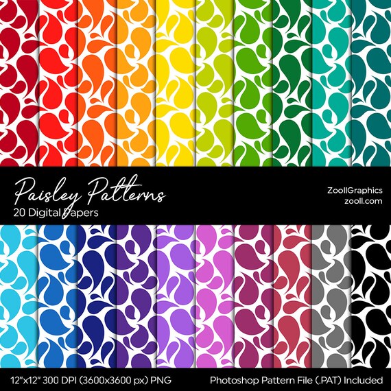 Paisley Patterns 20 Digital Papers 12x12 PAT File | Etsy
