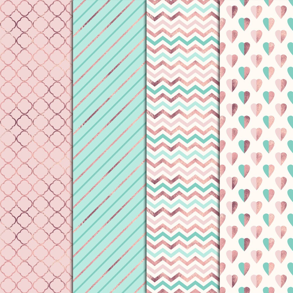 Pink Mint & Rose Gold Patterns 20 Digital Papers 12x12 | Etsy
