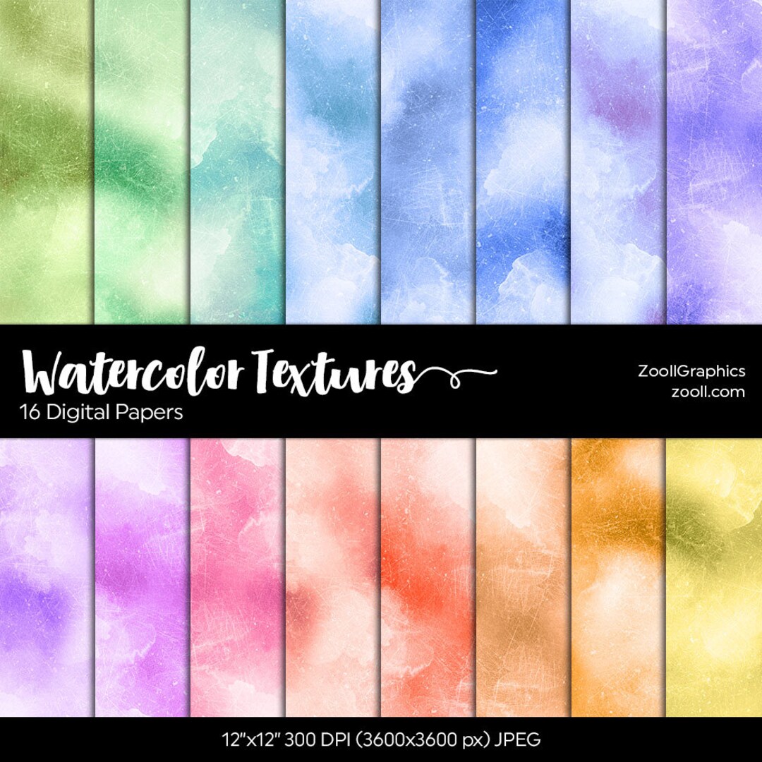 Watercolor Textures, Colorful Watercolor Papers, 16 Digital Papers 12 ...